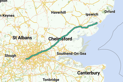 Day 1 London to Harwich - Road bike route | RouteYou