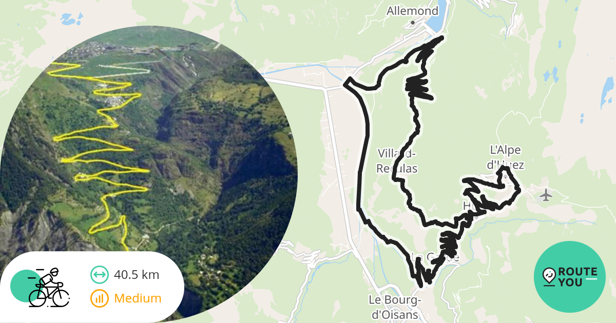 L’Alpe d’Huez 40km 1300hm - Parcours de vélo de route | RouteYou
