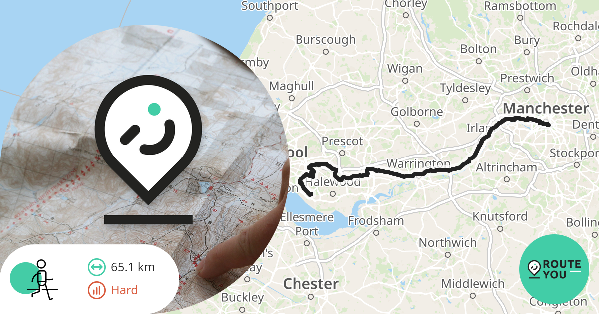 Manchester to Liverpool a57 - Walking route | RouteYou