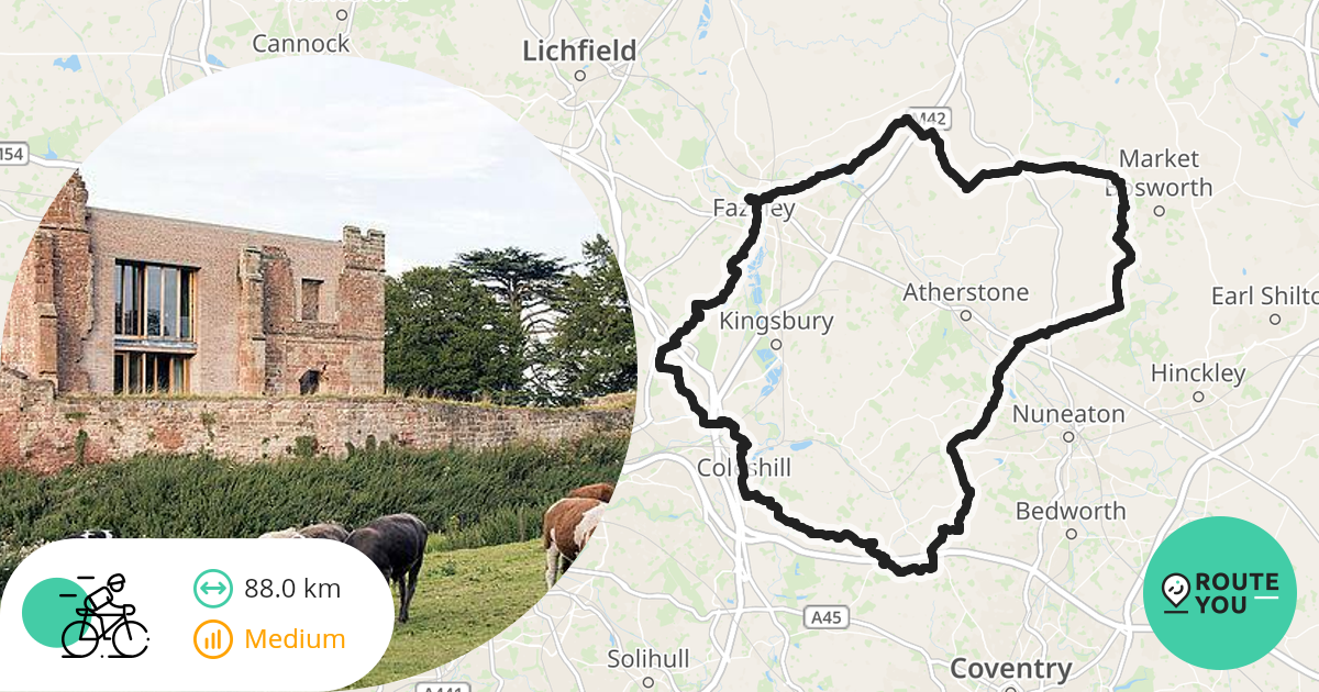 Visiting a castle: Astley Castle - Road bike route | RouteYou