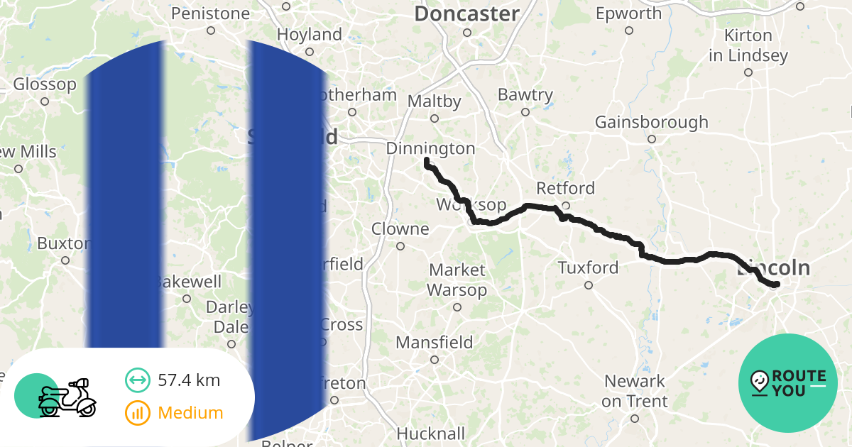 Sheffield - Lincoln - Scooter route | RouteYou