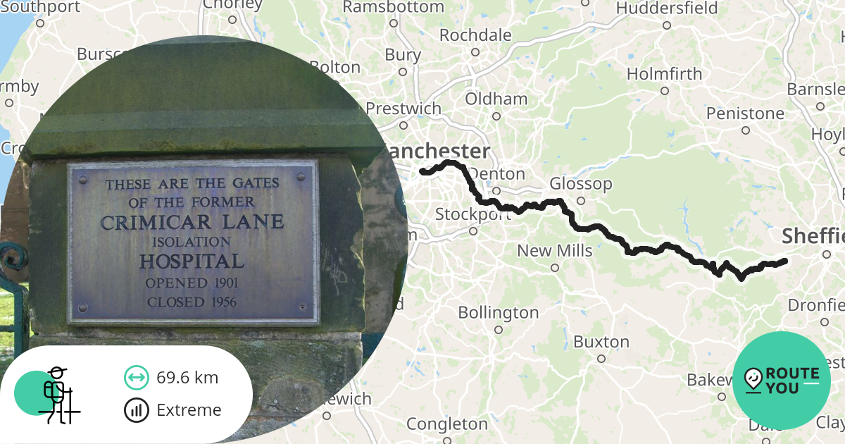Walking from Sheffield - Manchester - Hiking route | RouteYou