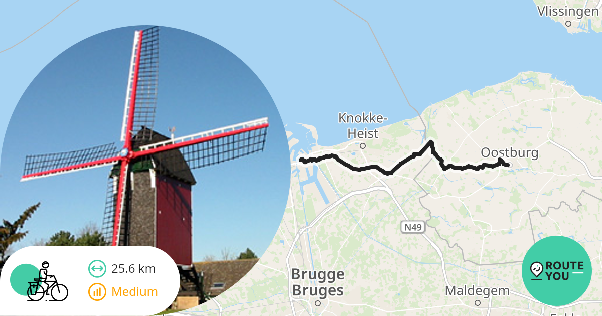 Lissewege - Sluis, Nederland - Recreatieve fietsroute | RouteYou